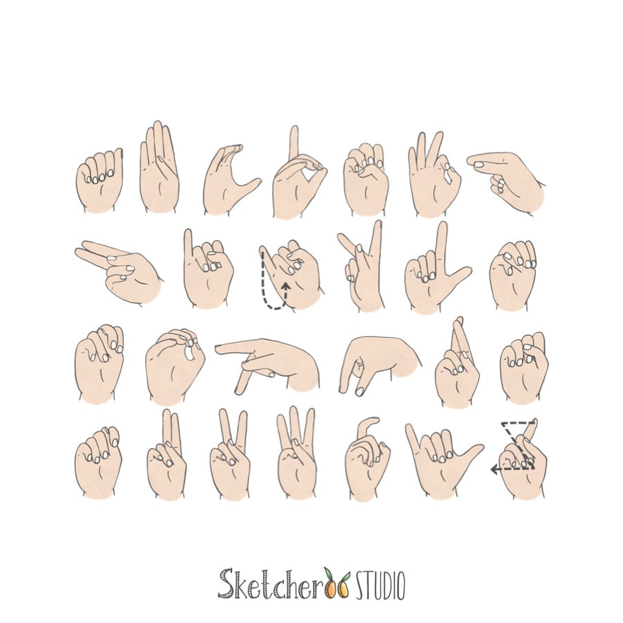 Sign Language Hands Clipart • 27 Hand Drawn Digital Images • Png ...