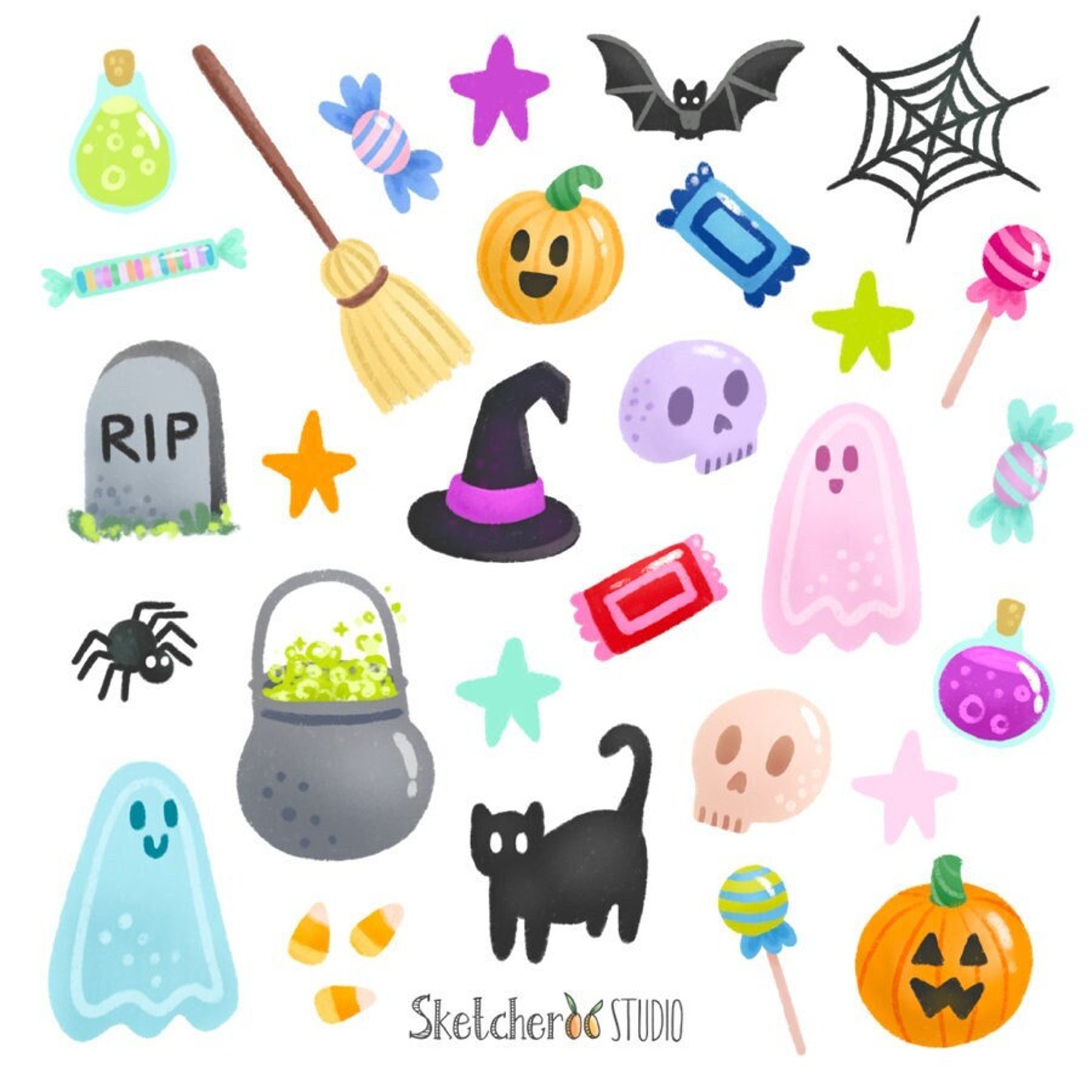 Halloween Doodles Clipart • 29 Hand Drawn Digital Images • Png, Instant ...