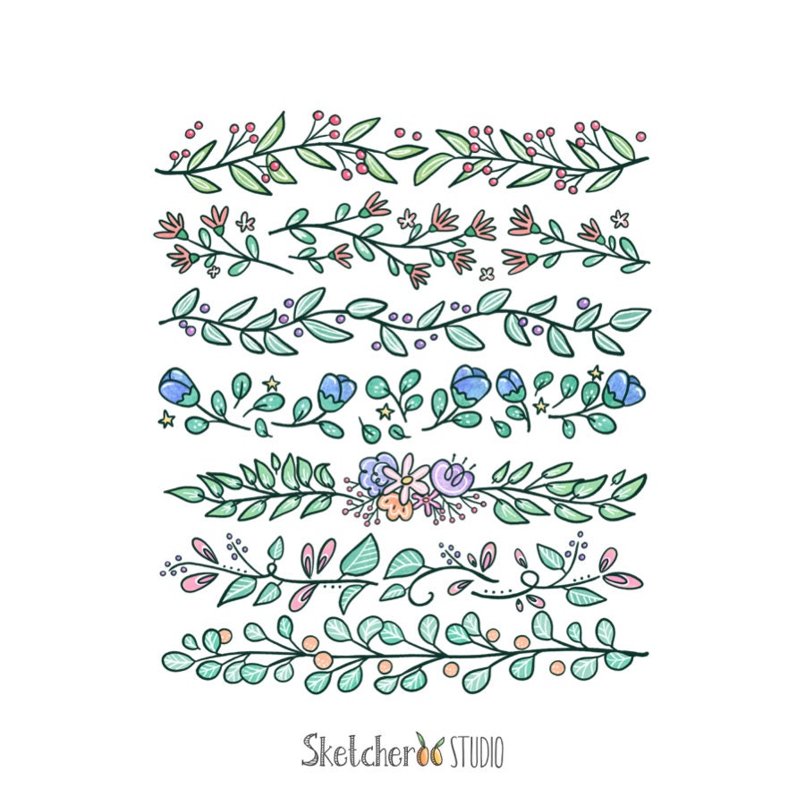 Floral Dividers Clipart • Hand Drawn Leaf & Flower Borders (PNG) - Etsy