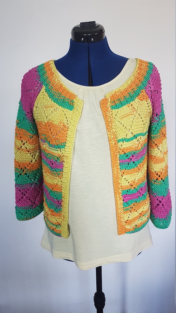 Cardigan in gradient yellow orange pink green in raglan | Etsy