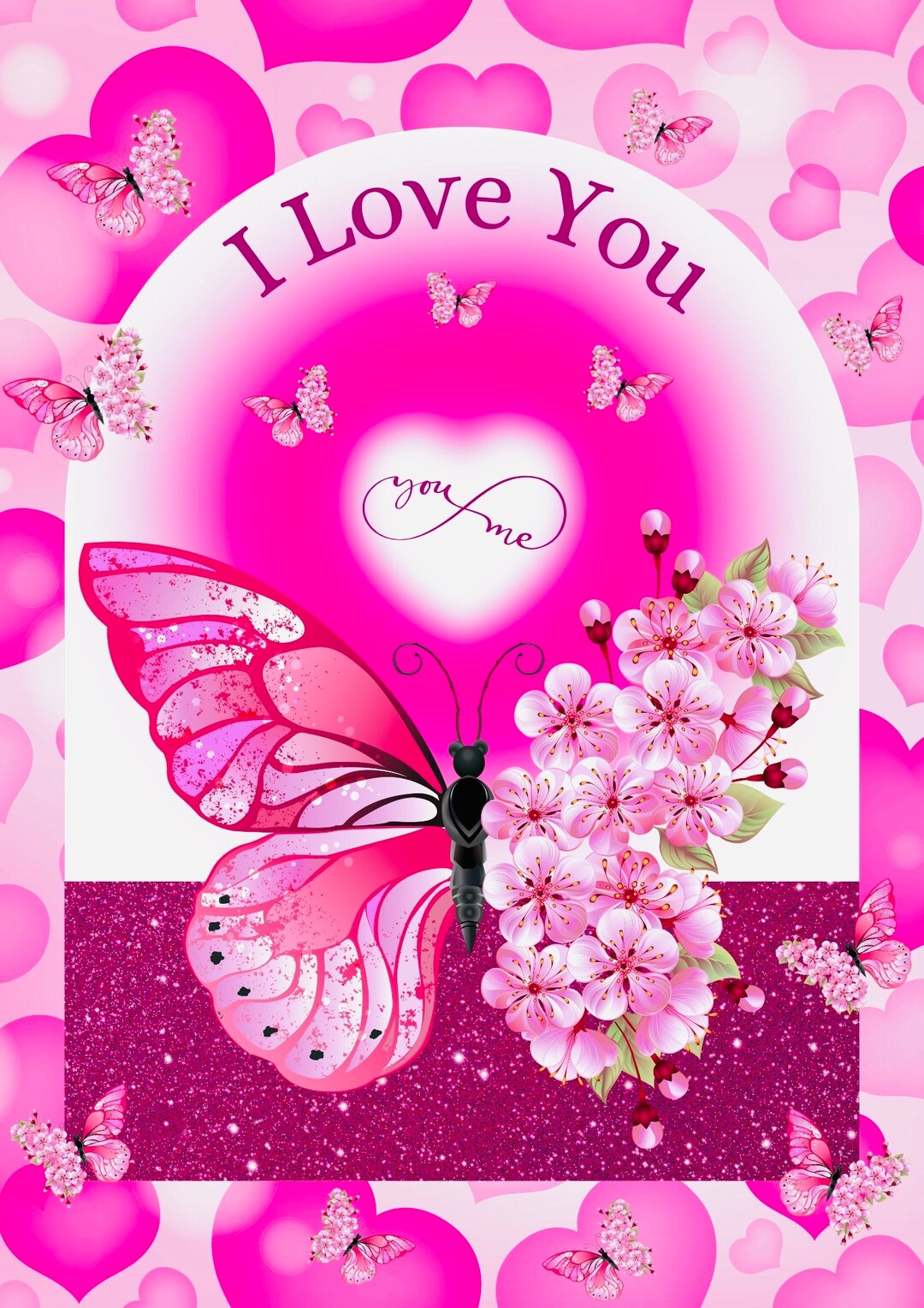Personalised Hot Pink I Love You Valentines Day or Anniversary Card ...