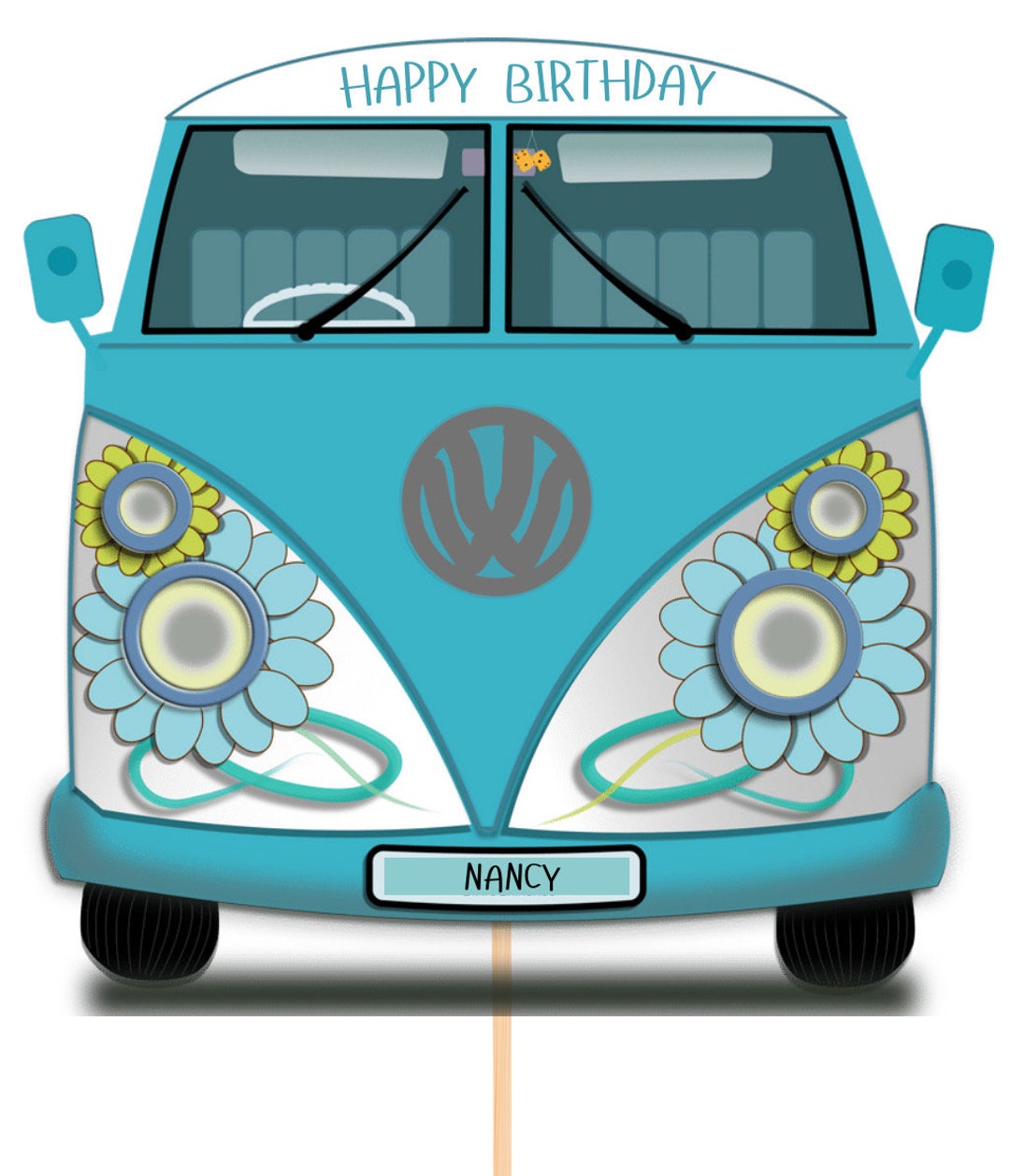 Personalised Camper Van Cake Topper Blue Teal - Etsy UK