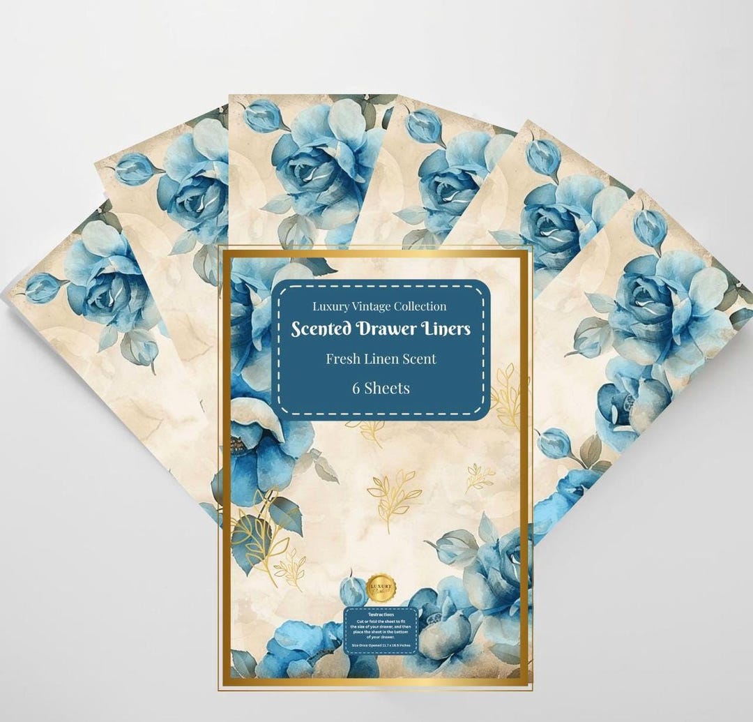 6 X Scented Drawer Liners Blue & Cream Rose - Fresh Linen Scent - Etsy