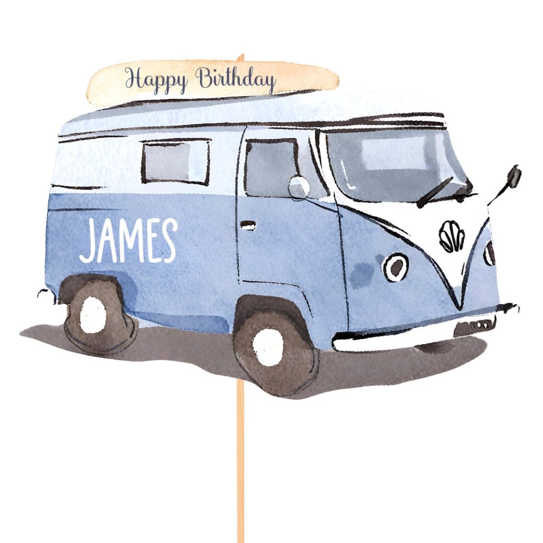 Personalised Camper Van Cake Topper Blue or Pink - Etsy UK