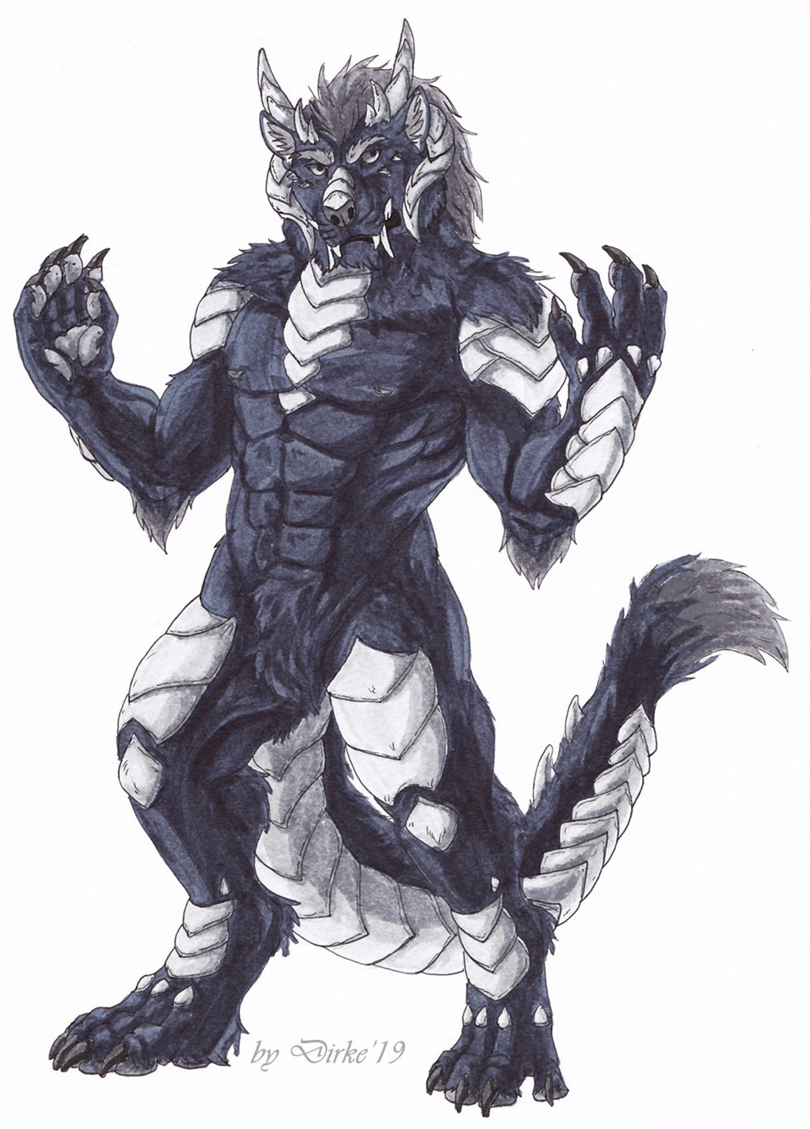 Fullbody Commission Traditionall Art Furry Anthro RPF PBF Animal Head ...