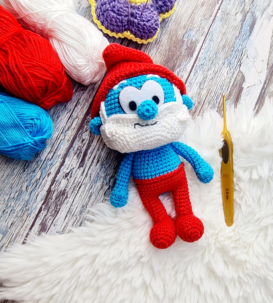 PAPA SMURF AMIGURUMI Pattern Crochet Doll Spanish Language Includes 1 ...