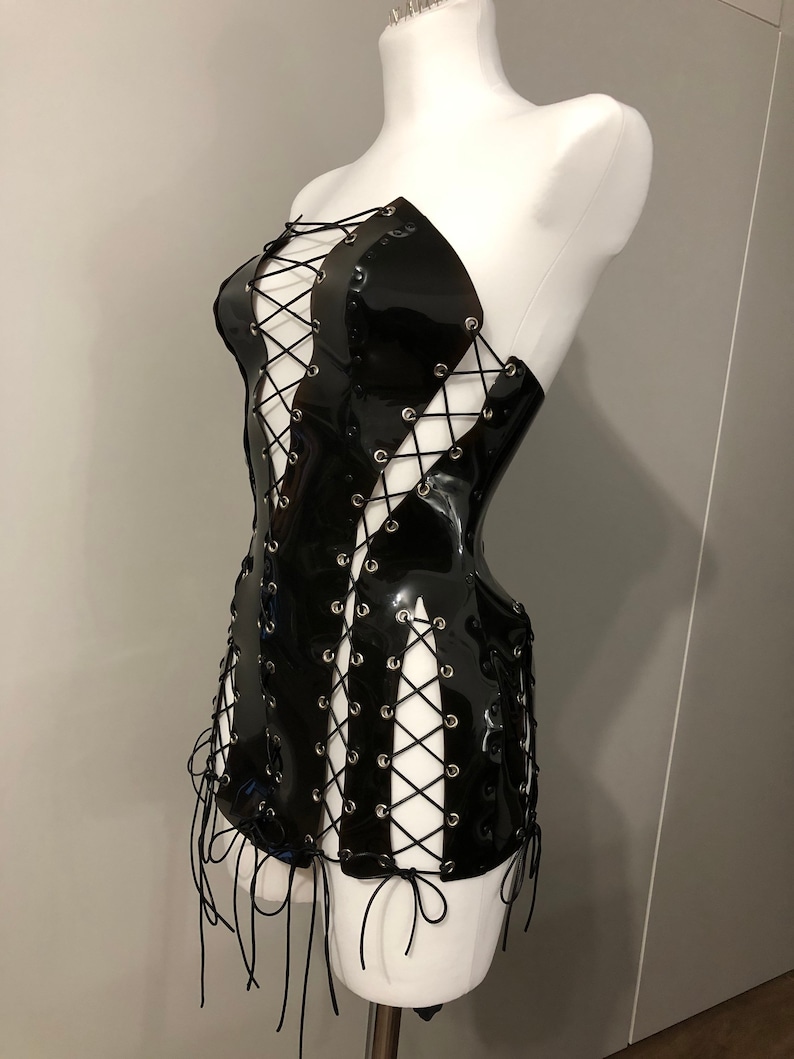 Dark Vinyl Lace-up Dress - Etsy