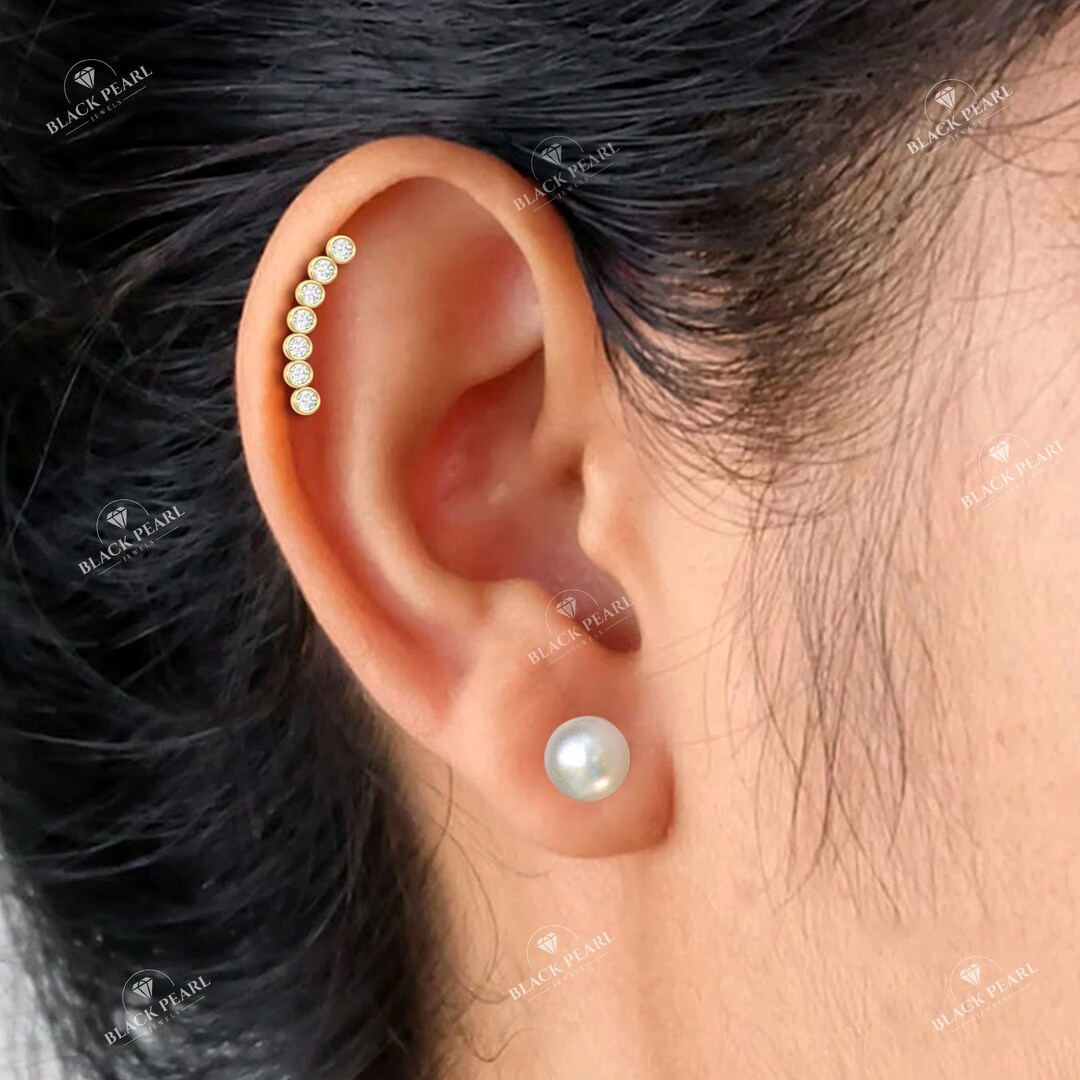 Pair Ear Cuff Earring, Ear Climbers, Ear Crawlers, Round Moissanite ...