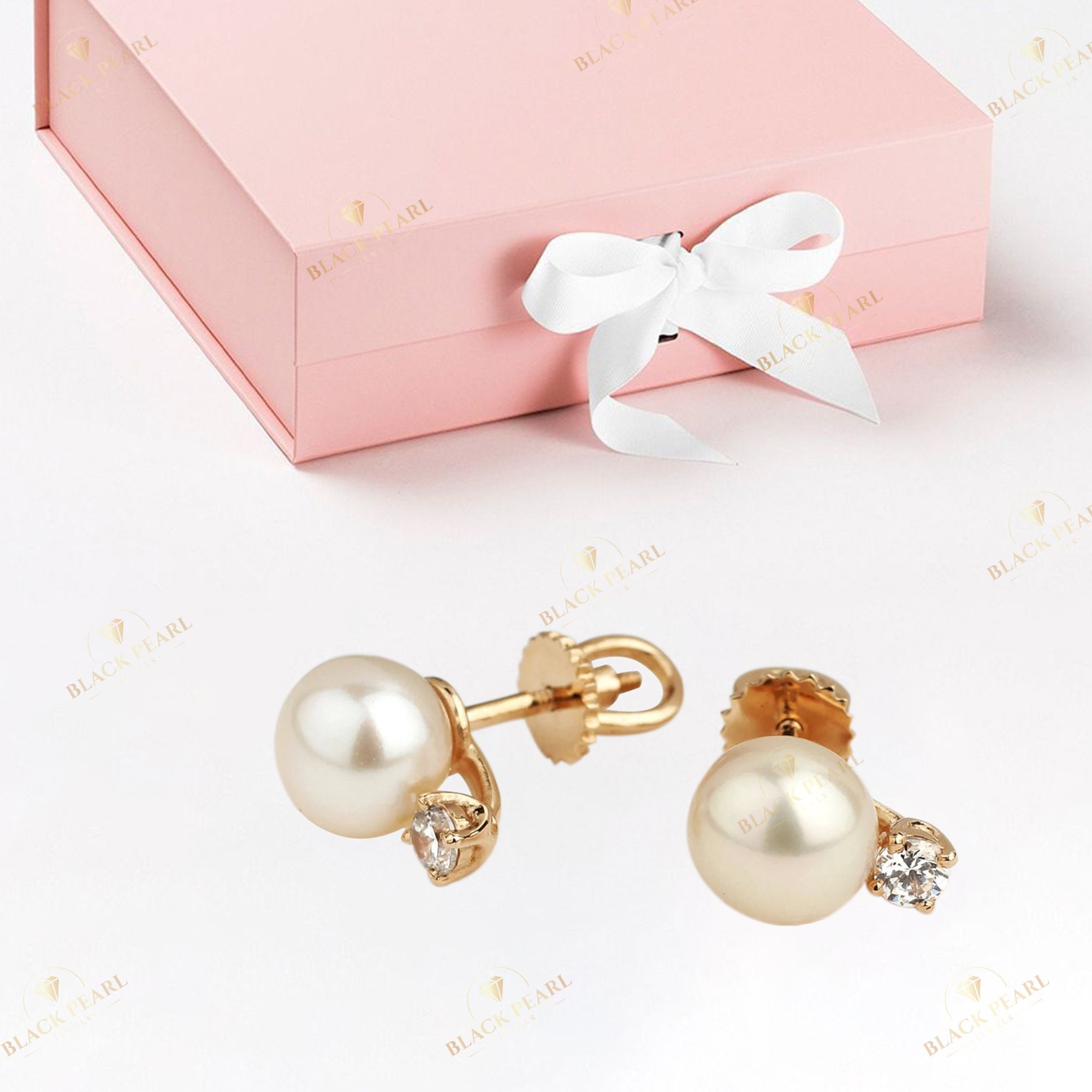 Pearl Stud Earring Diamond Pearl Stud Earring Pearl Ear - Etsy