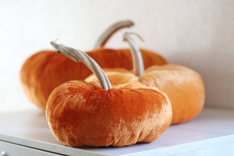 Set of 3 Largest Velvet Pumpkins With Real Stems - Etsy