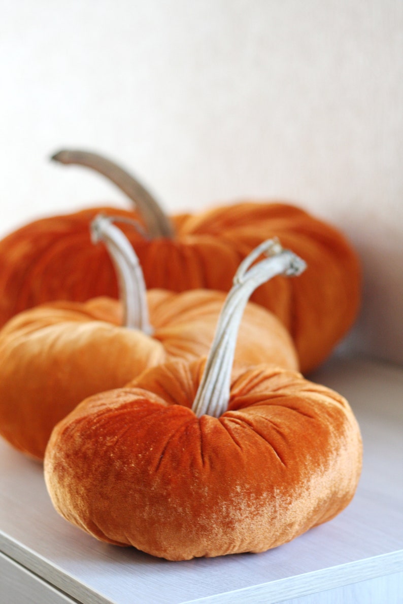 Set of 3 Largest Velvet Pumpkins With Real Stems | Etsy