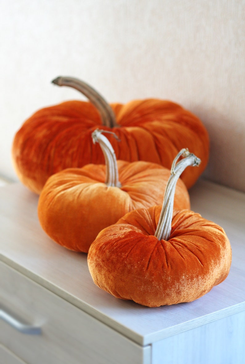Set of 3 Largest Velvet Pumpkins With Real Stems - Etsy