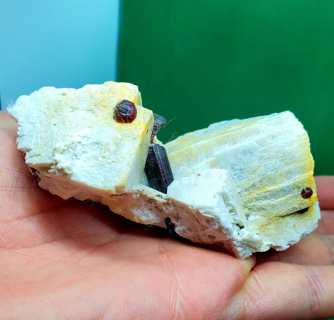Museum Tourmaline Crystal Garnet on Matrix! 2 Gem Types WOW Multiple ...
