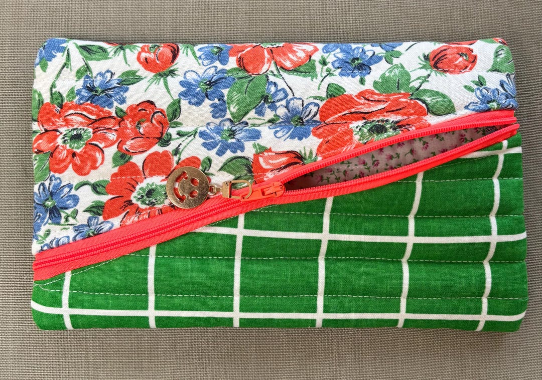 Diagonal Zip Pouch From Recycled Fabric - Etsy