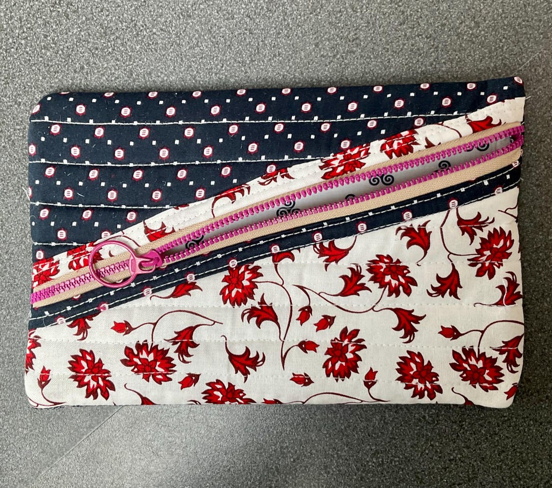Diagonal Zip Pouch From Recycled Fabric - Etsy