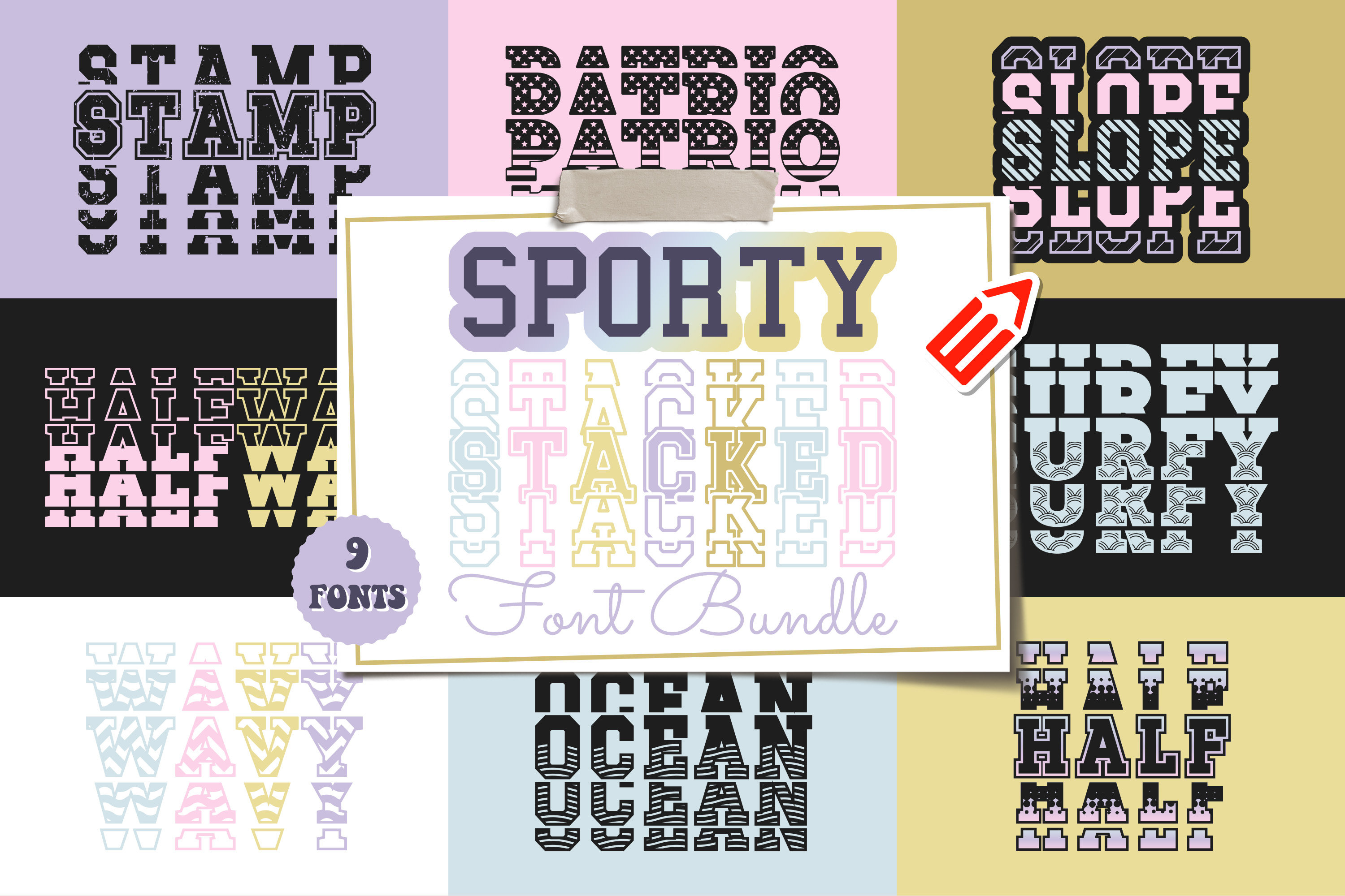 Sporty Stacked Font Bundle | Stacked Font, Layered Font, Sporty Font ...