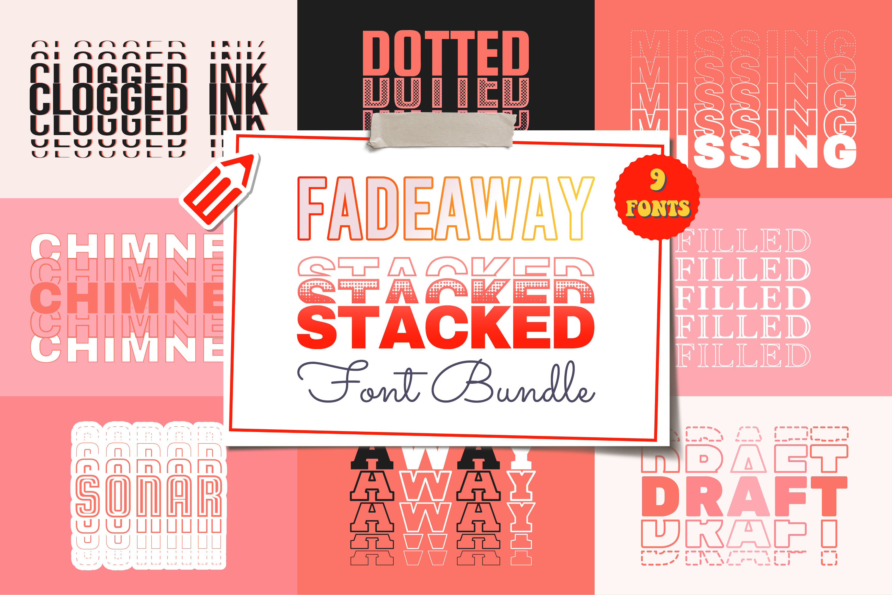 Fadeaway Stacked Font Bundle | Stacked Font, Layered Font, Faded Font ...