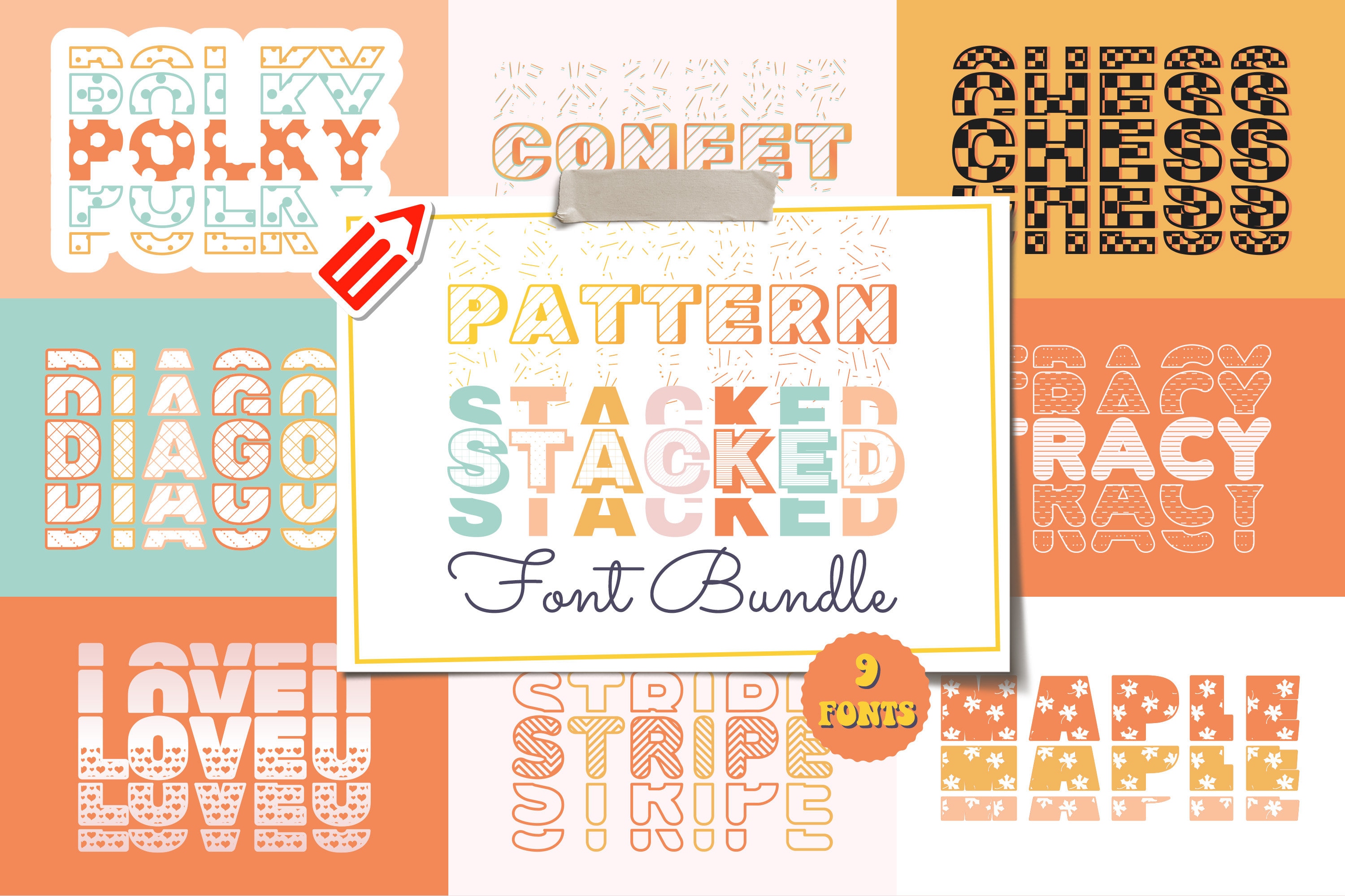Patterned Stacked Font Bundle | Stacked Font, Layered Font, Patterned ...