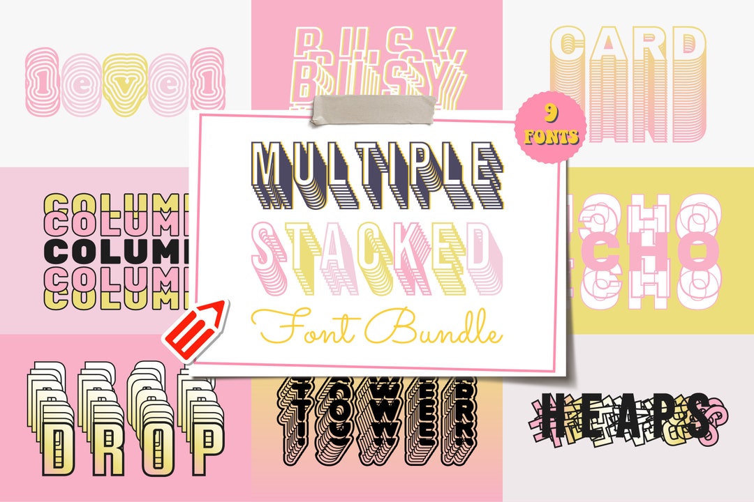 Multiple Stacked Font Bundle | Stacked Font, Layered Font, Mirrored ...
