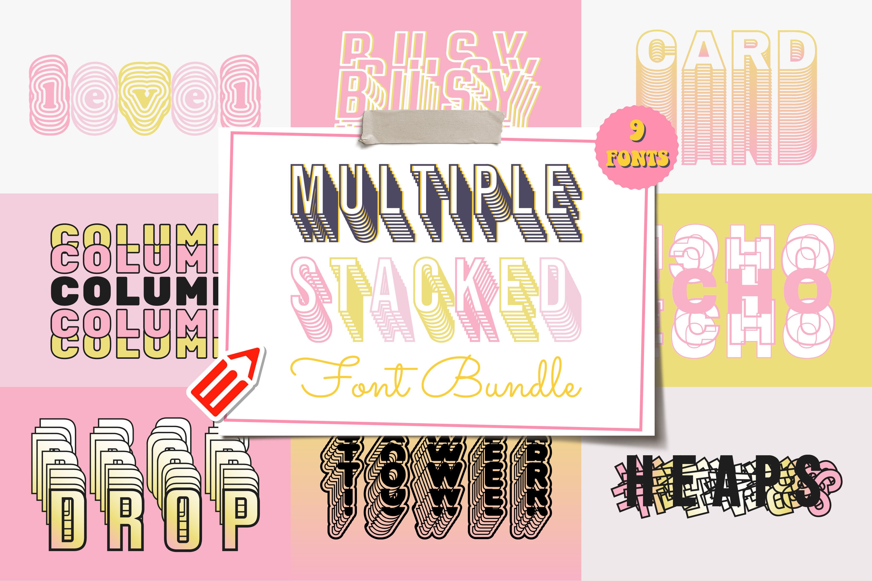 Multiple Stacked Font Bundle | Stacked Font, Layered Font, Mirrored ...