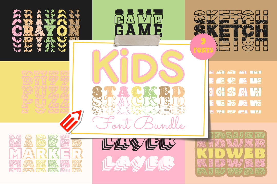 Kids Stacked Font Bundle | Stacked Font, Layered Font, Kids Font ...