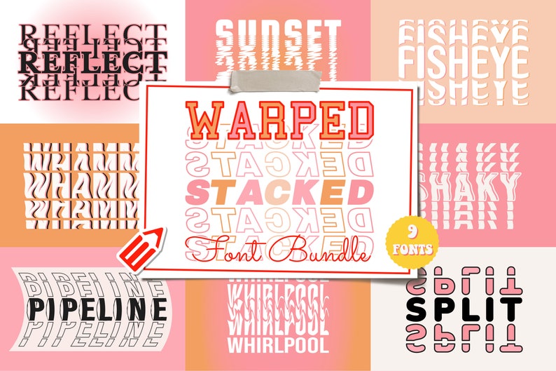 Warped Stacked Font Bundle Stacked Font, Layered Font, Warped Font, Distorted Font, Twisted Font ...