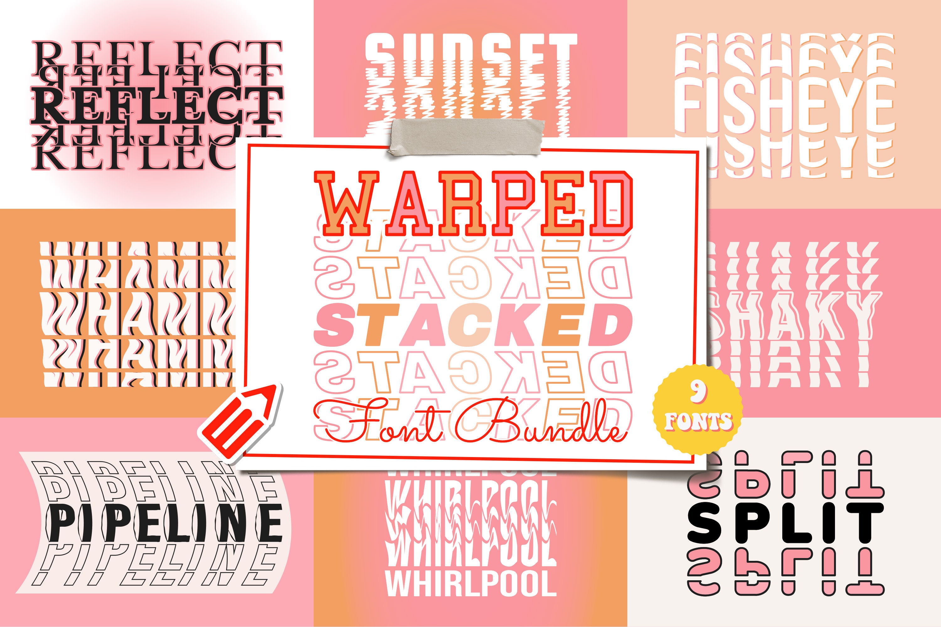 Warped Stacked Font Bundle Stacked Font, Layered Font, Warped Font, Distorted Font, Twisted Font ...