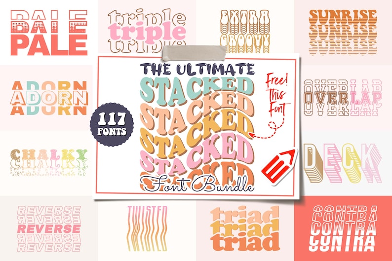 The Ultimate Stacked Font Bundle - 117 Stacked Text Effect Fonts ...