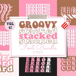Groovy Stacked Font Bundle Vol.4 | Stacked Font, Layered Font, Groovy ...