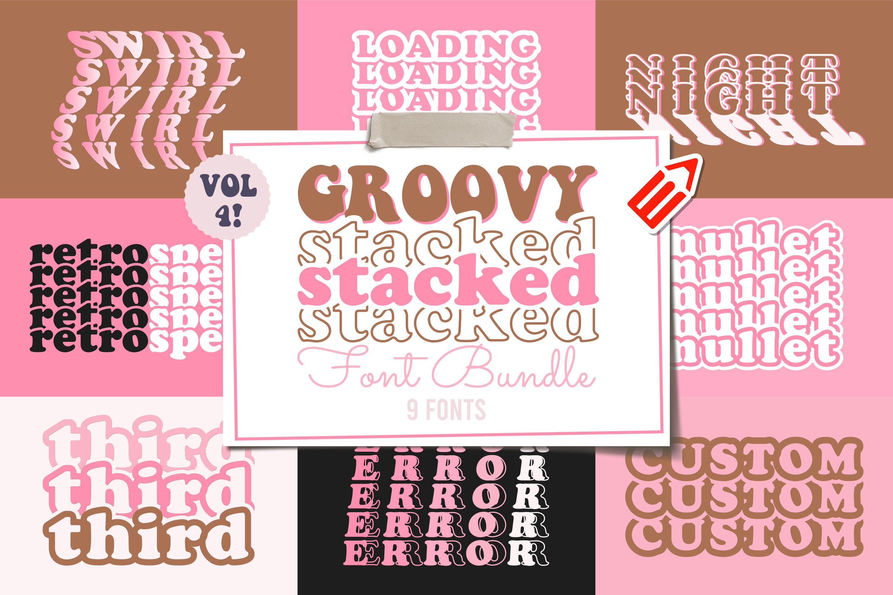 Groovy Stacked Font Bundle Vol.4 Stacked Font, Layered Font, Groovy ...