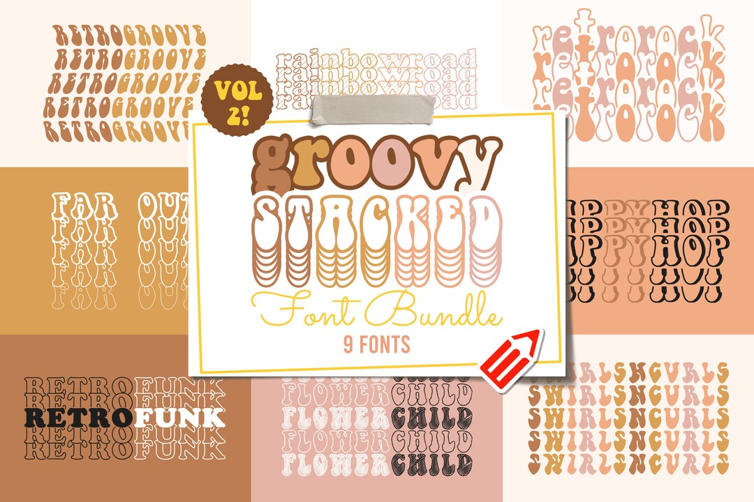 Groovy Stacked Font Bundle Vol.2 | Stacked Font, Layered Font, Groovy ...