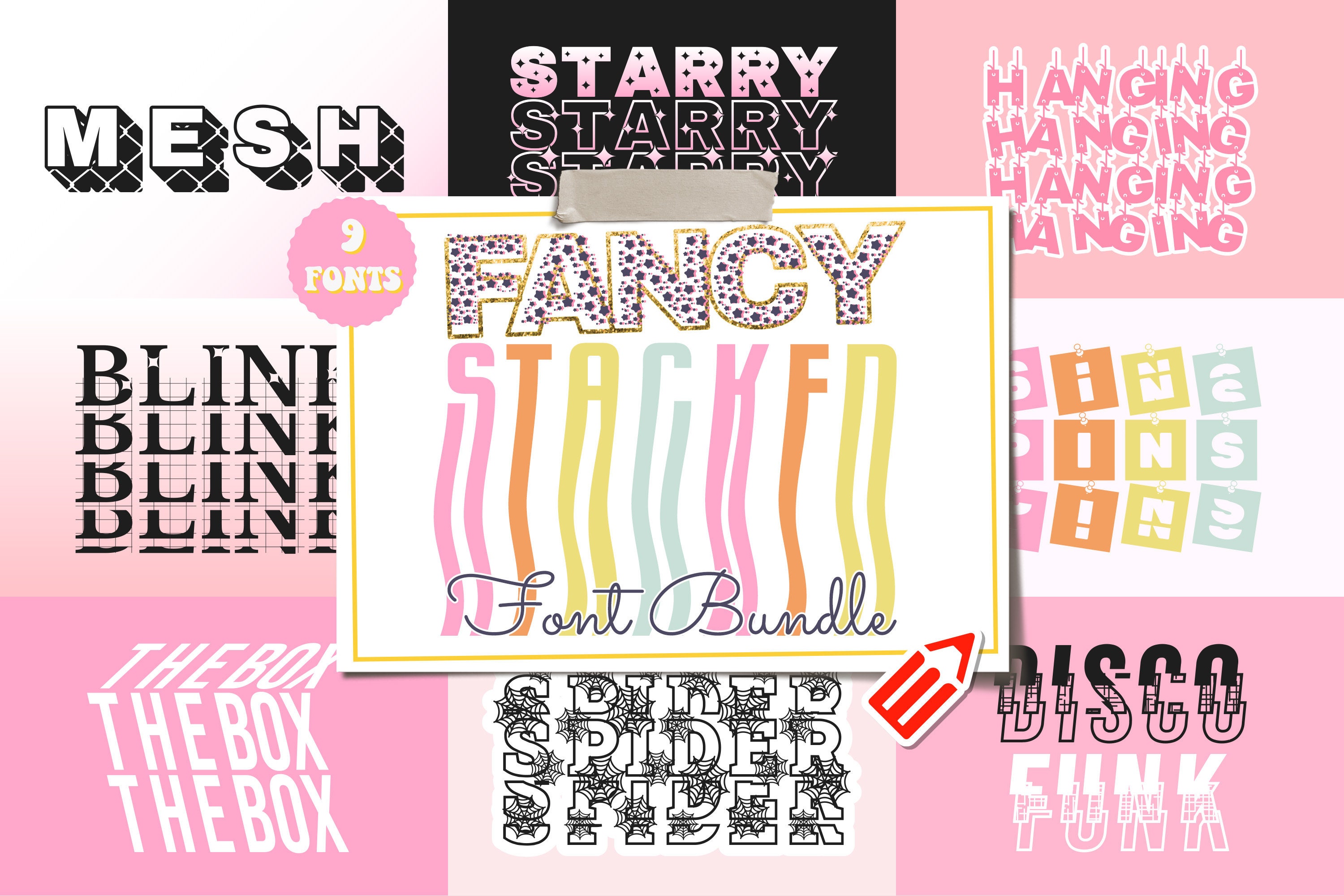Fancy Stacked Font Bundle Stacked Font, Layered Font, Decorative Font ...