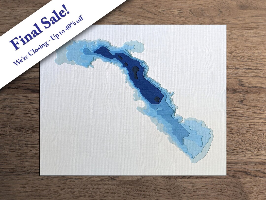 Long Lake Alpena Michigan Layered Cardstock Bathymetric Depth Map - Etsy