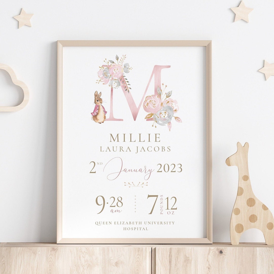 New Baby Personalised Print: Birth Details Keepsake Gift, Newborn Gift ...