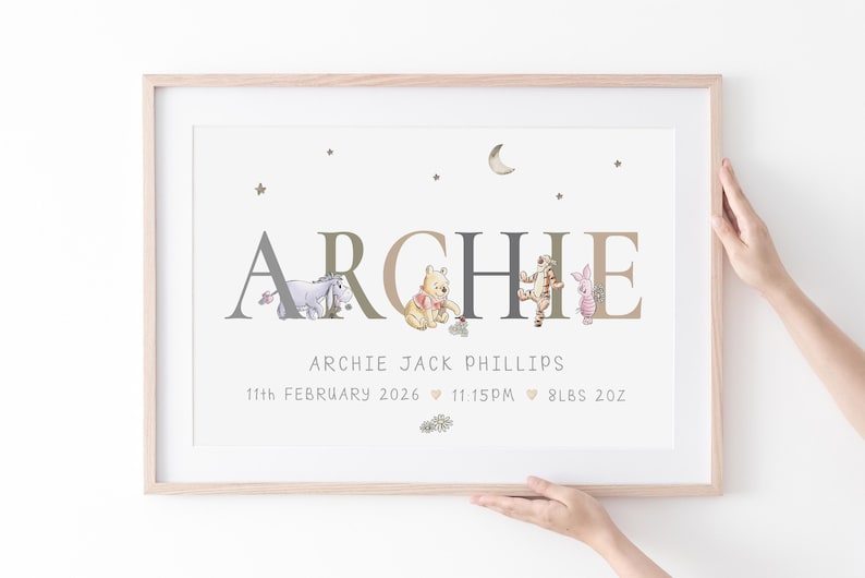 Winnie the Pooh Nursery Prints| New Baby Gift | Personalised Baby Stats ...