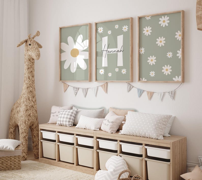 Set of 3 Daisy Dusky Pink Nursery Print Set : Floral Prints for Girls ...