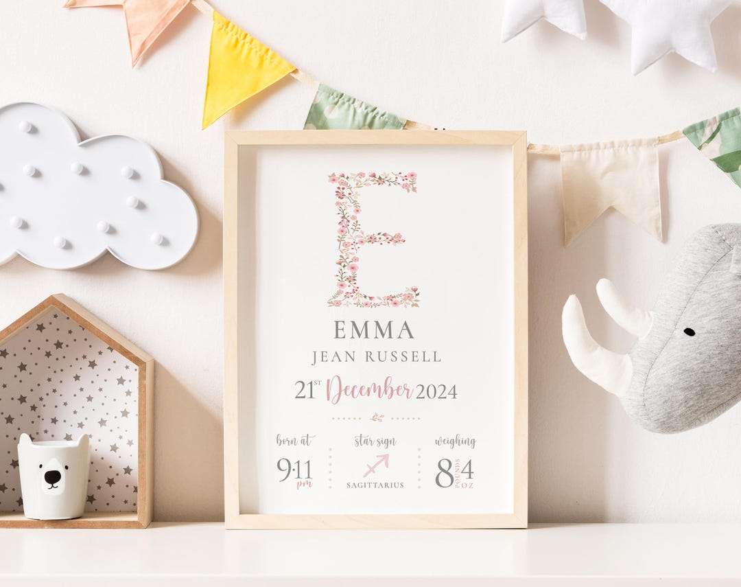 New Baby Personalised Print: Birth Details Keepsake Gift, Newborn Gift ...