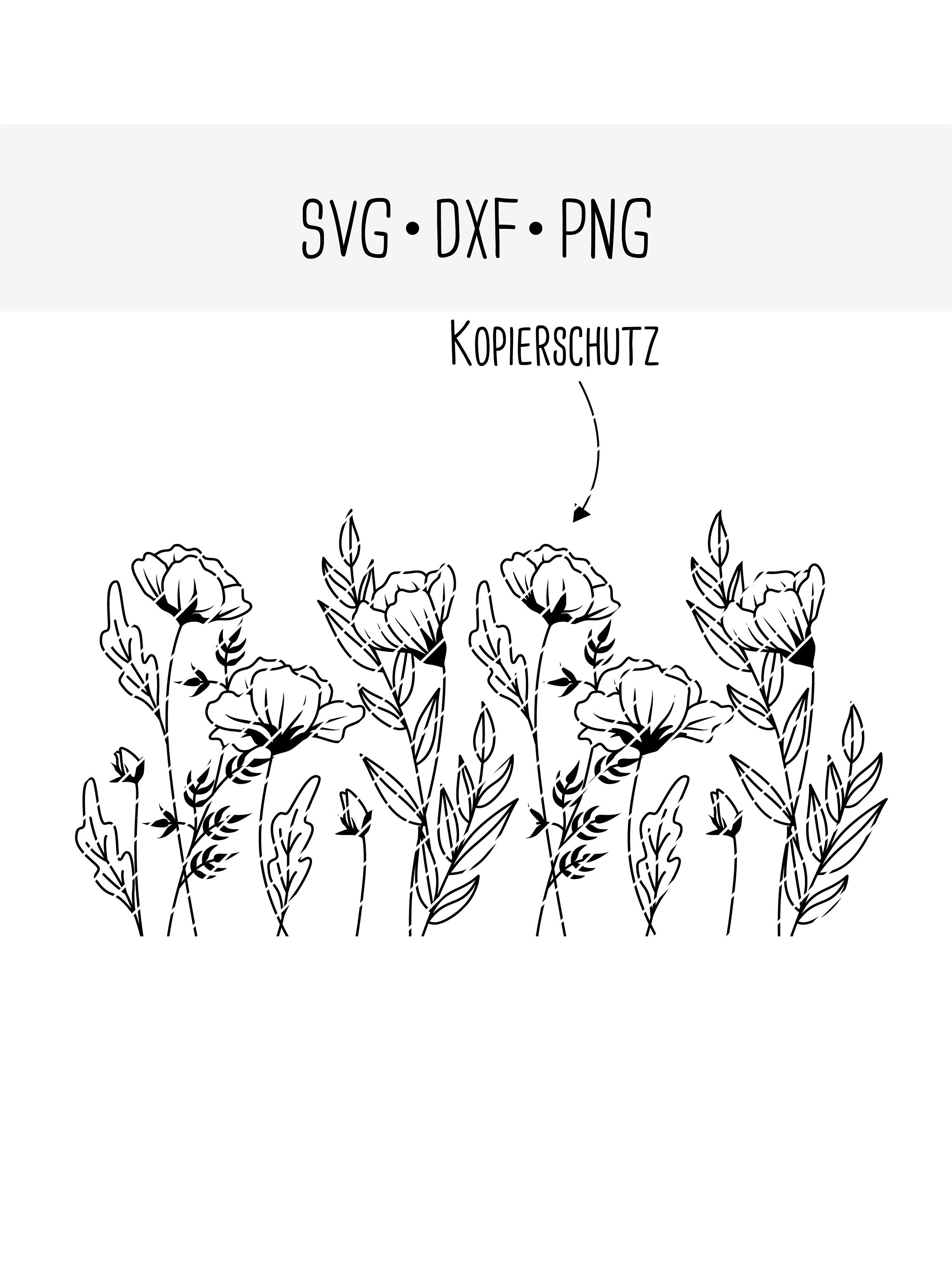 Plotterdatei SVG, DXF, PNG Blumenwiese 1-Farbig für Schneideplotter | Osterdatei ...