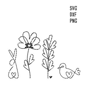 Plotter File SVG, DXF, PNG Rabbit, Sparrow, Flowers for Cutting ...