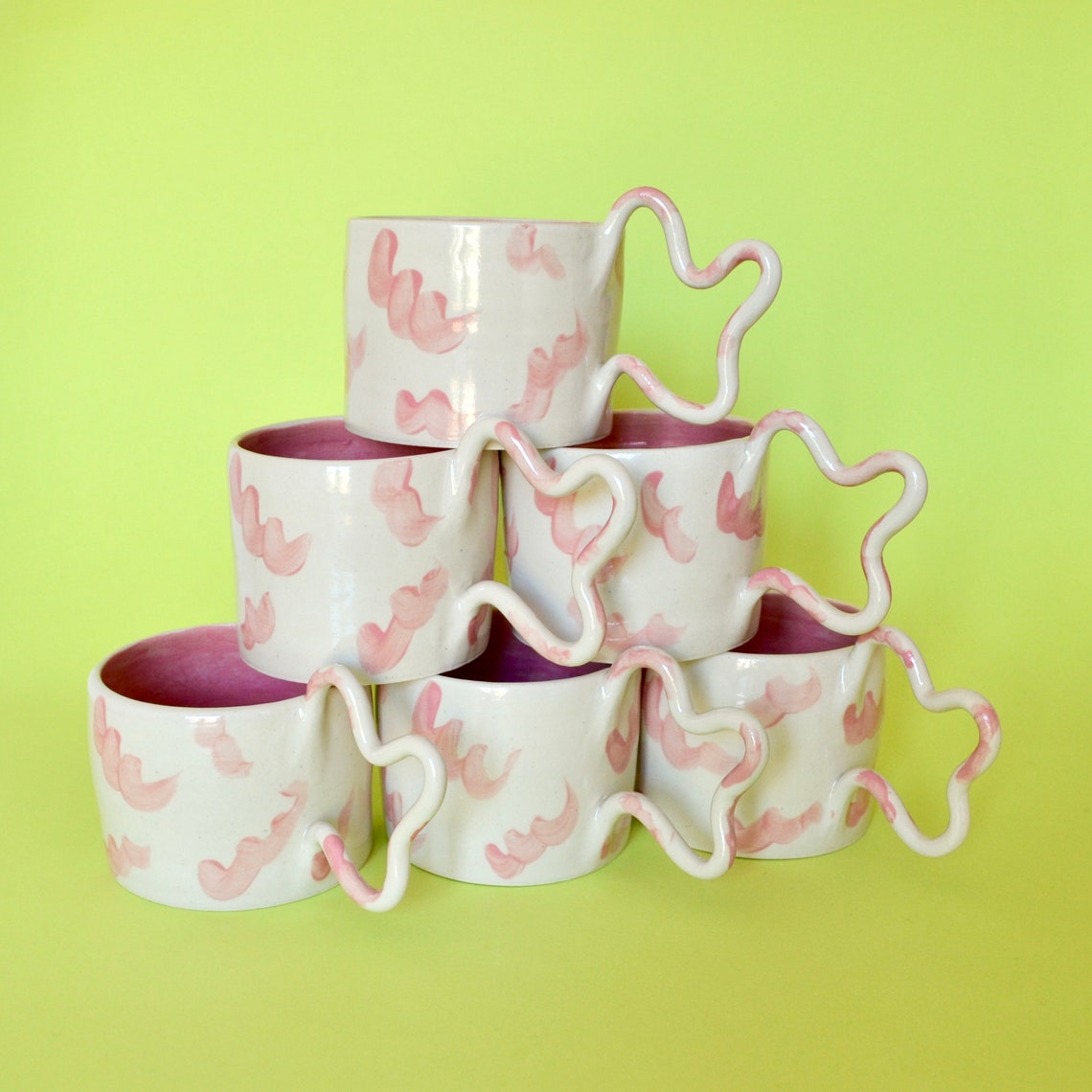 Handmade Ceramic Mug With Wiggle Handle Design and Pink - Etsy