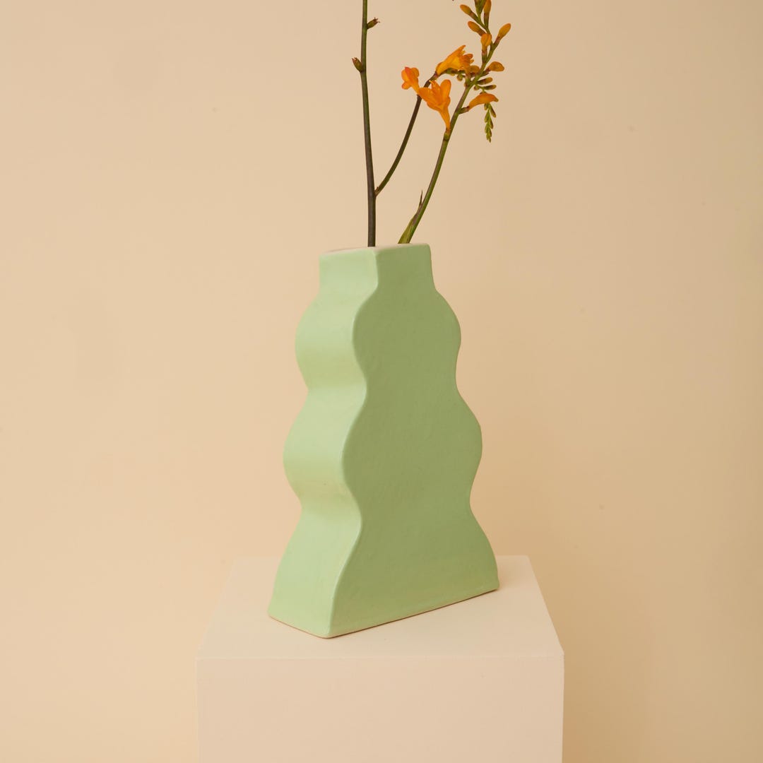 Handmade Ceramic Wavy Vase in Lime - Etsy UK