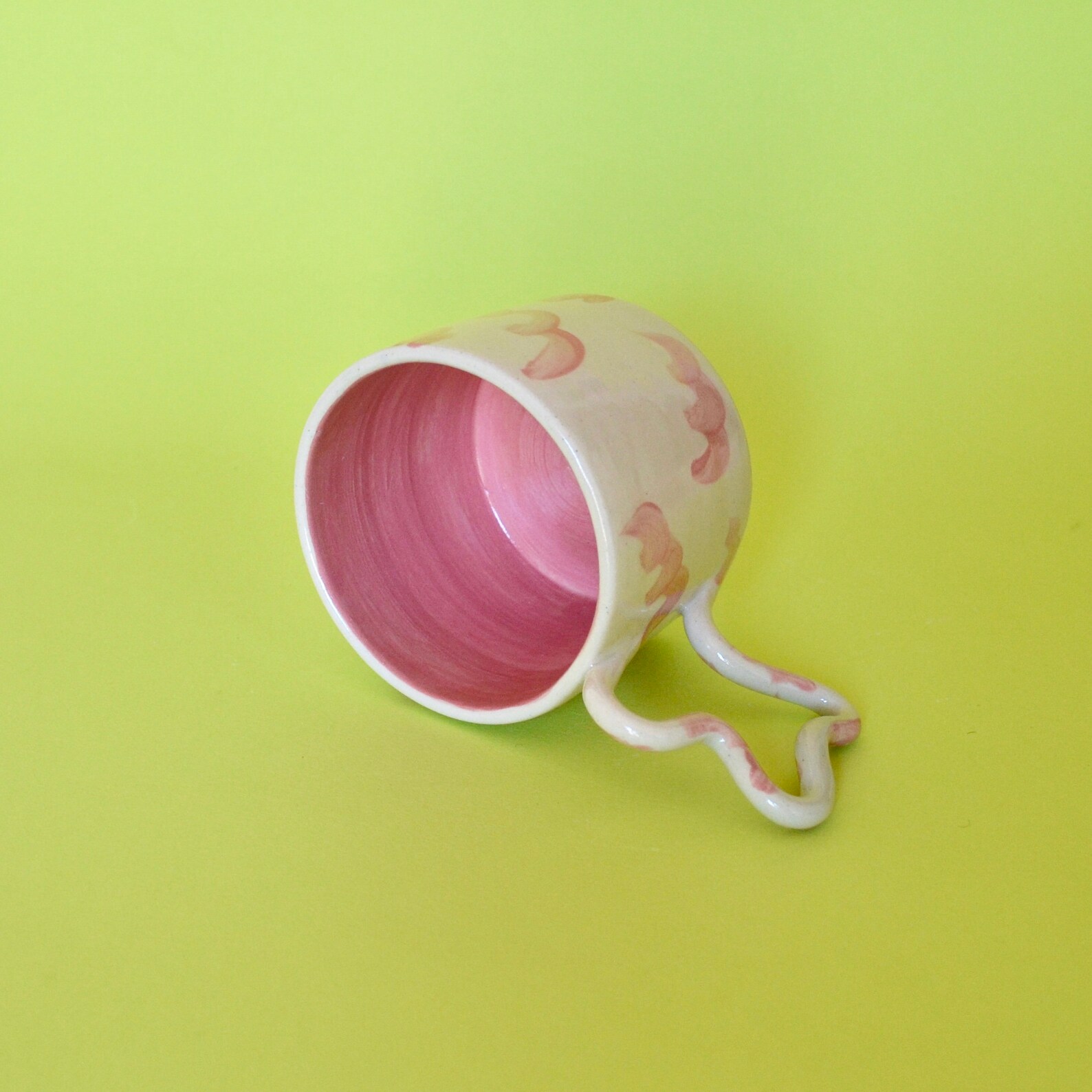 Handmade Ceramic Mug With Wiggle Handle Design and Pink - Etsy