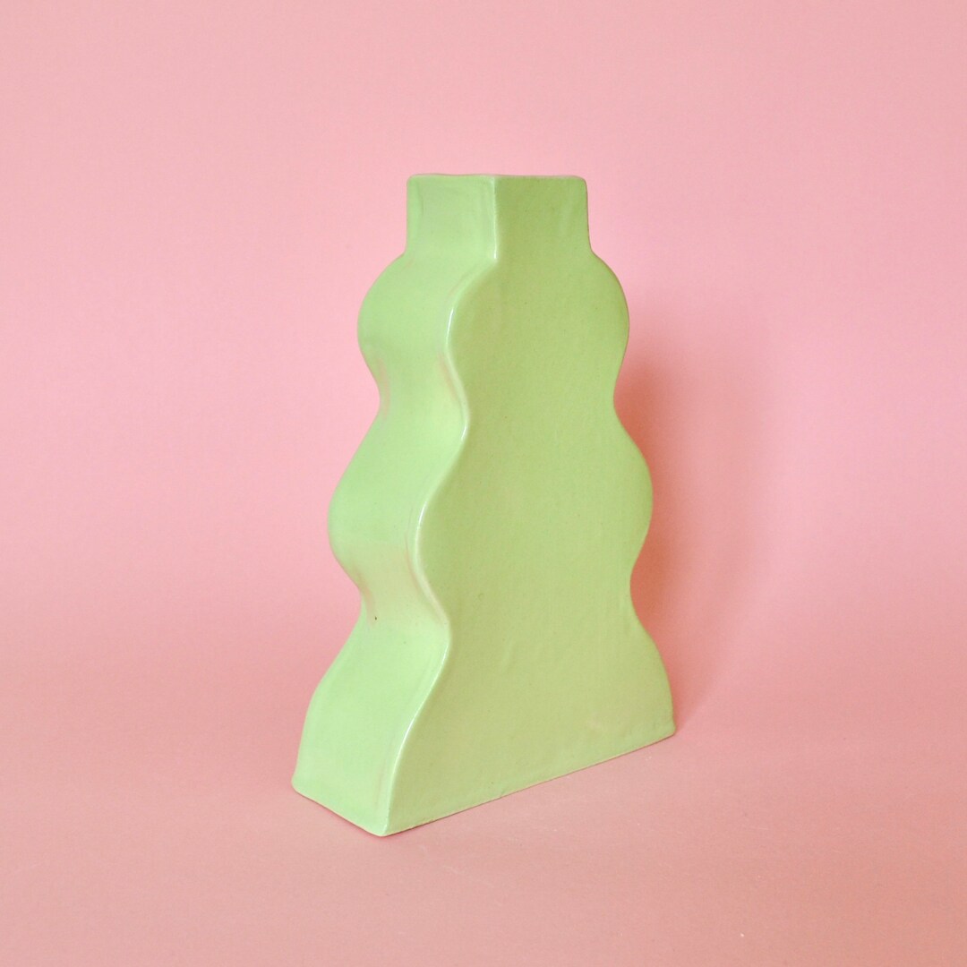 Handmade Ceramic Wavy Vase in Lime - Etsy UK