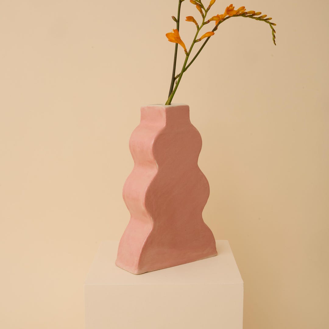 Handmade Ceramic Wavy Vase in Pink - Etsy