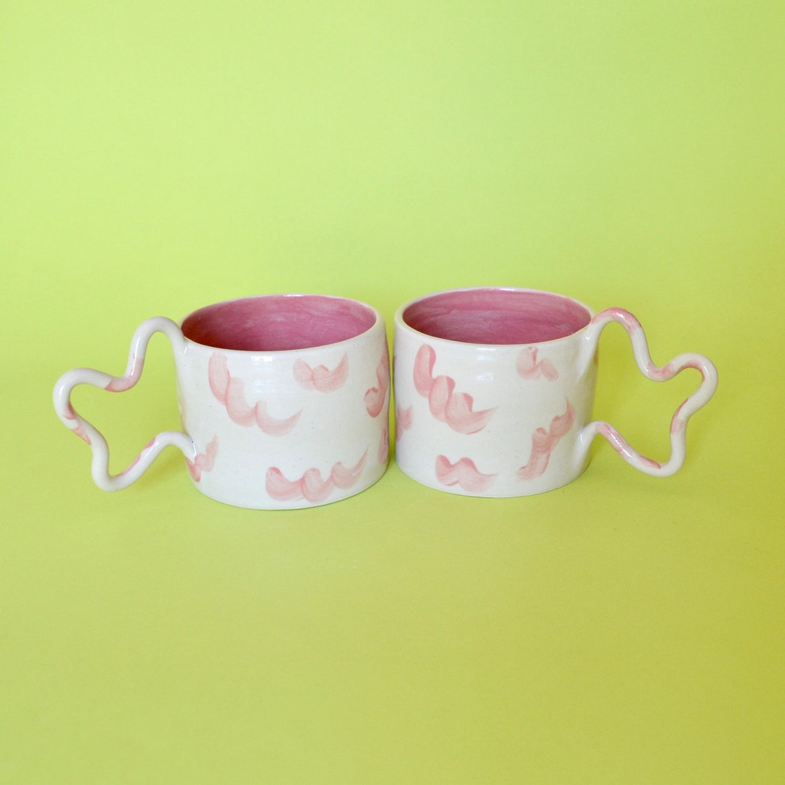 Handmade Ceramic Mug With Wiggle Handle Design and Pink - Etsy