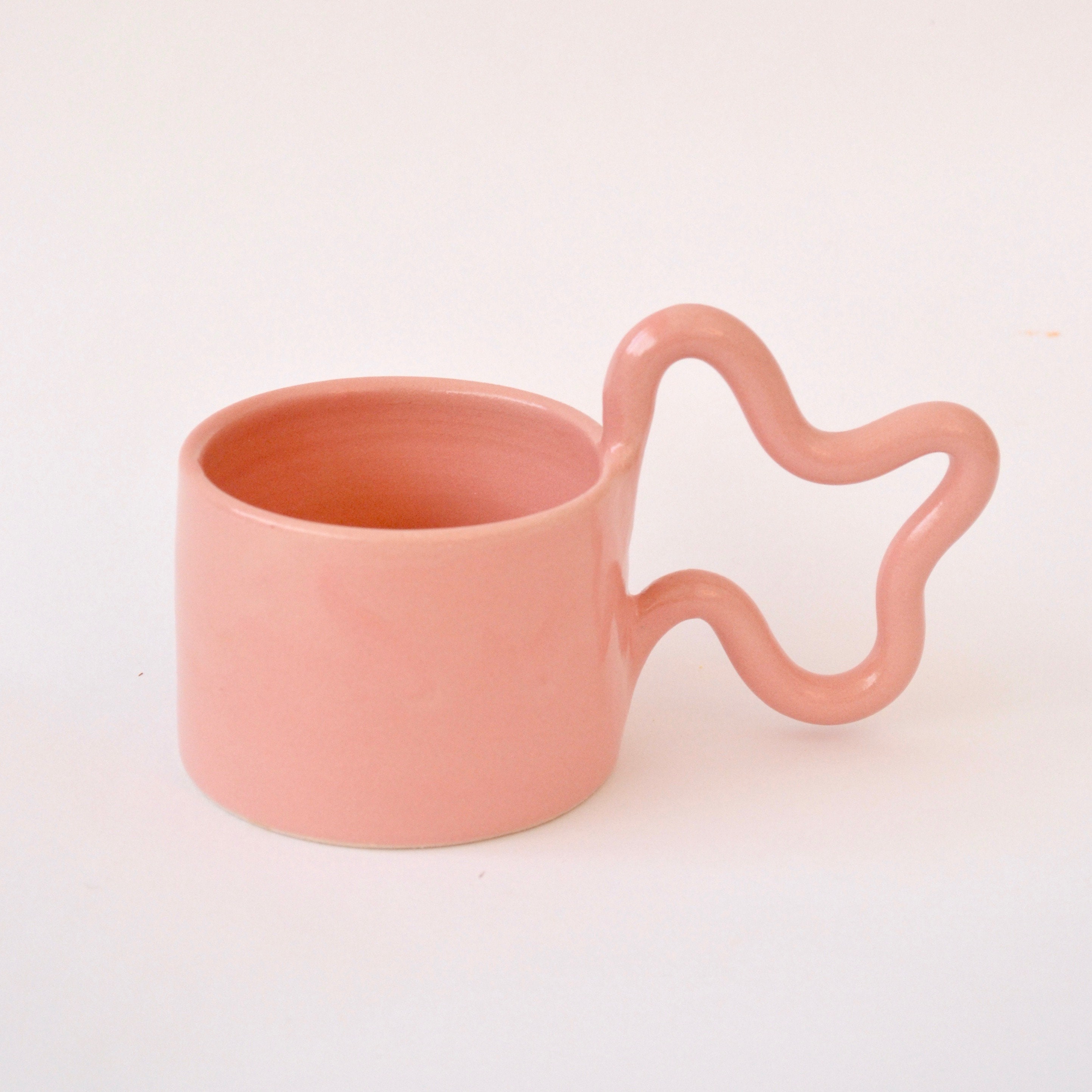 Pink Handmade Ceramic Mug With Wiggle Handle - Etsy