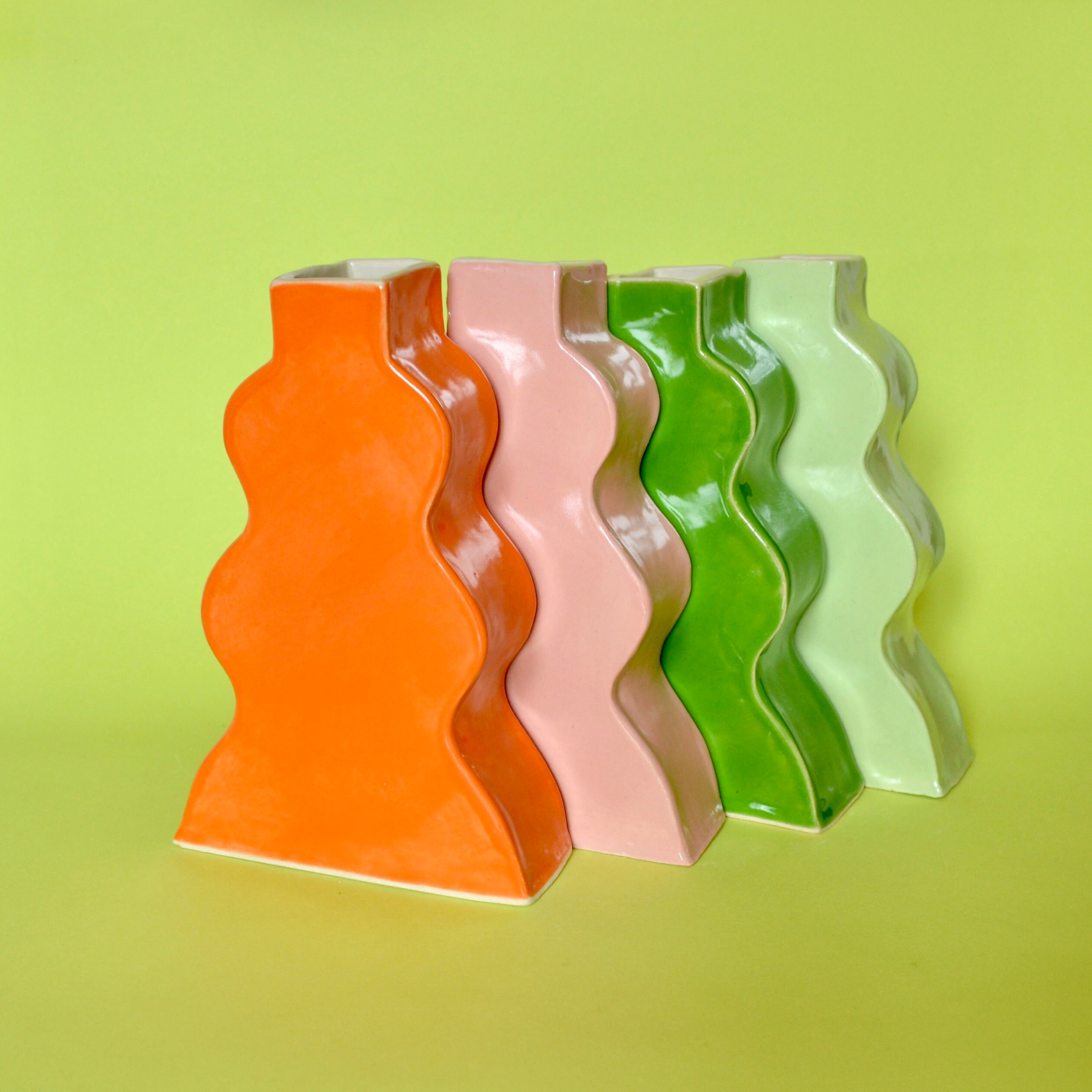 Handmade Ceramic Wavy Vase in Lime - Etsy UK
