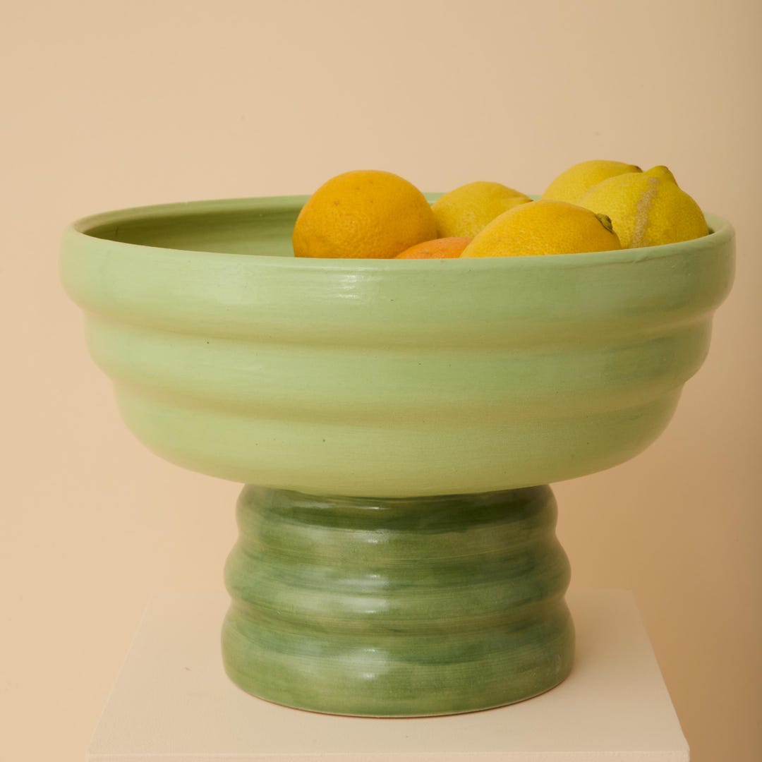 Large Green Handmade Ceramic Raised Bowl - Etsy