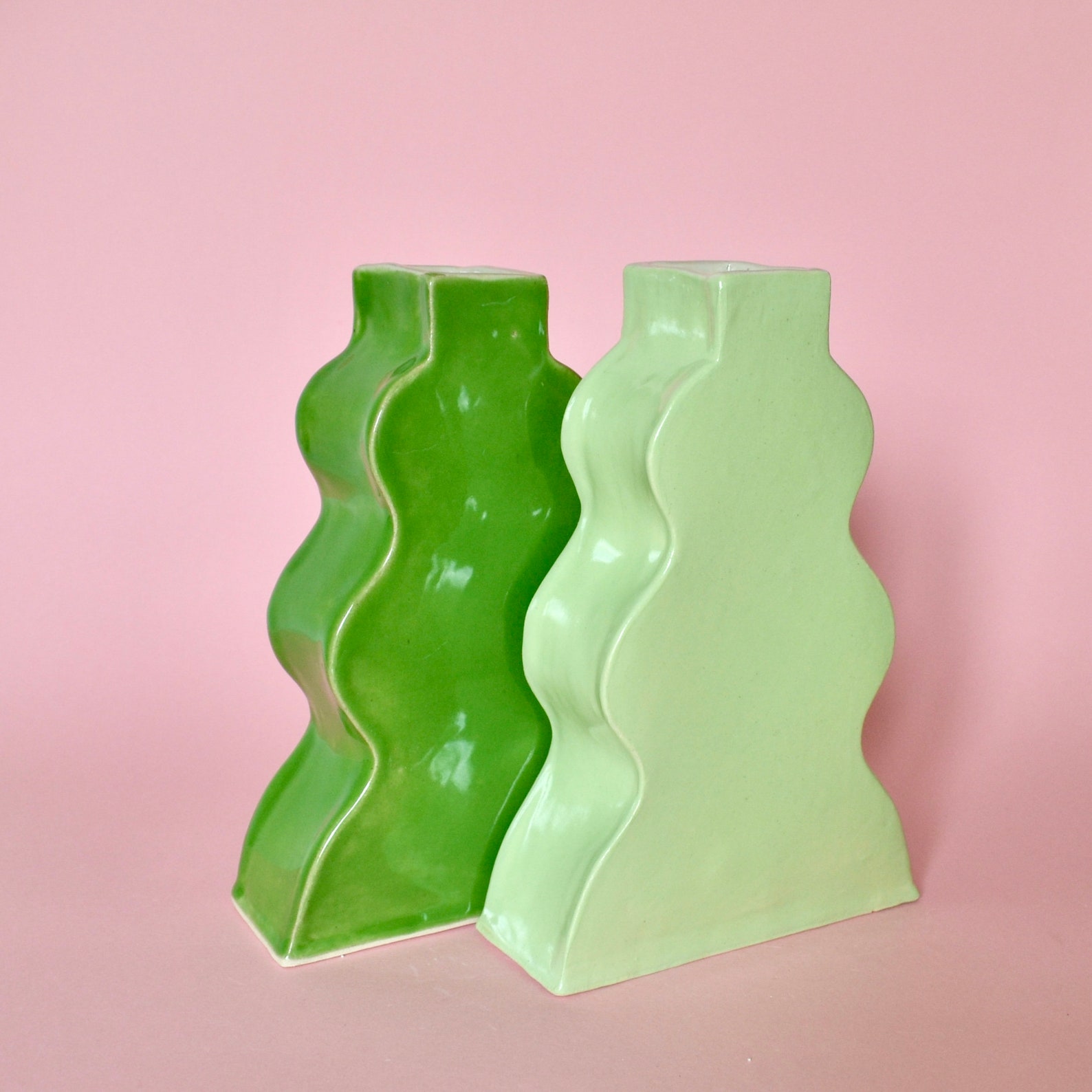 Handmade Ceramic Wavy Vase in Lime - Etsy UK