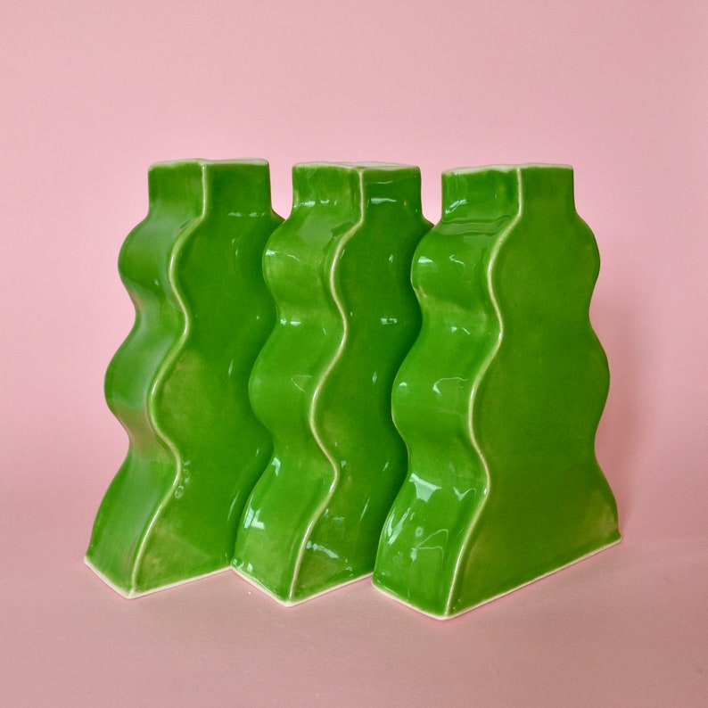 Handmade Ceramic Wavy Vase in Green - Etsy UK